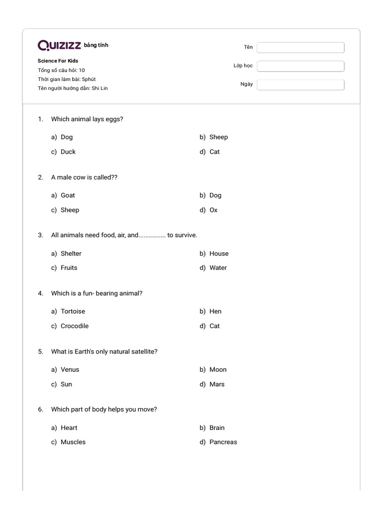 Quizizz - Science For Kids | PDF