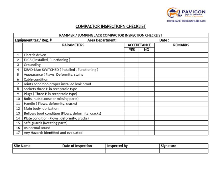 Compactor Inspection Checklist | PDF