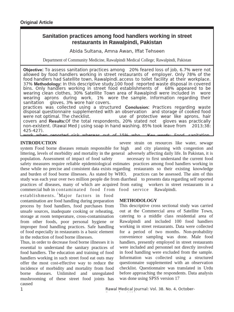 Sanitation Practices Among Food Handlers | PDF