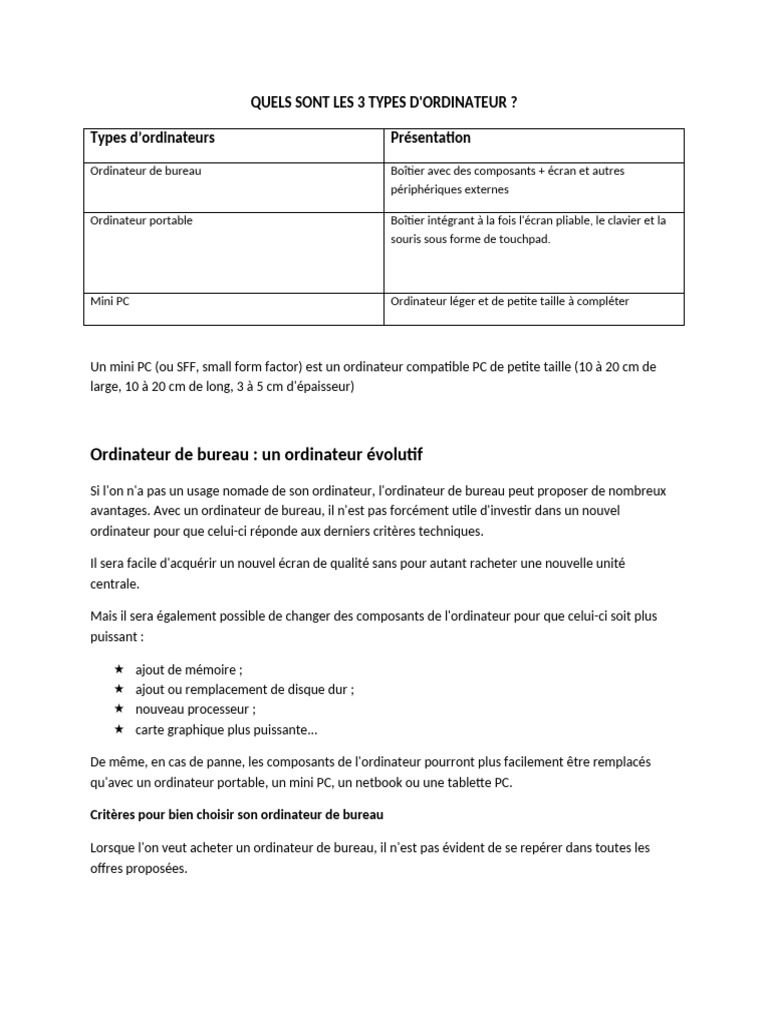 Les Types D'ordinateurs | PDF