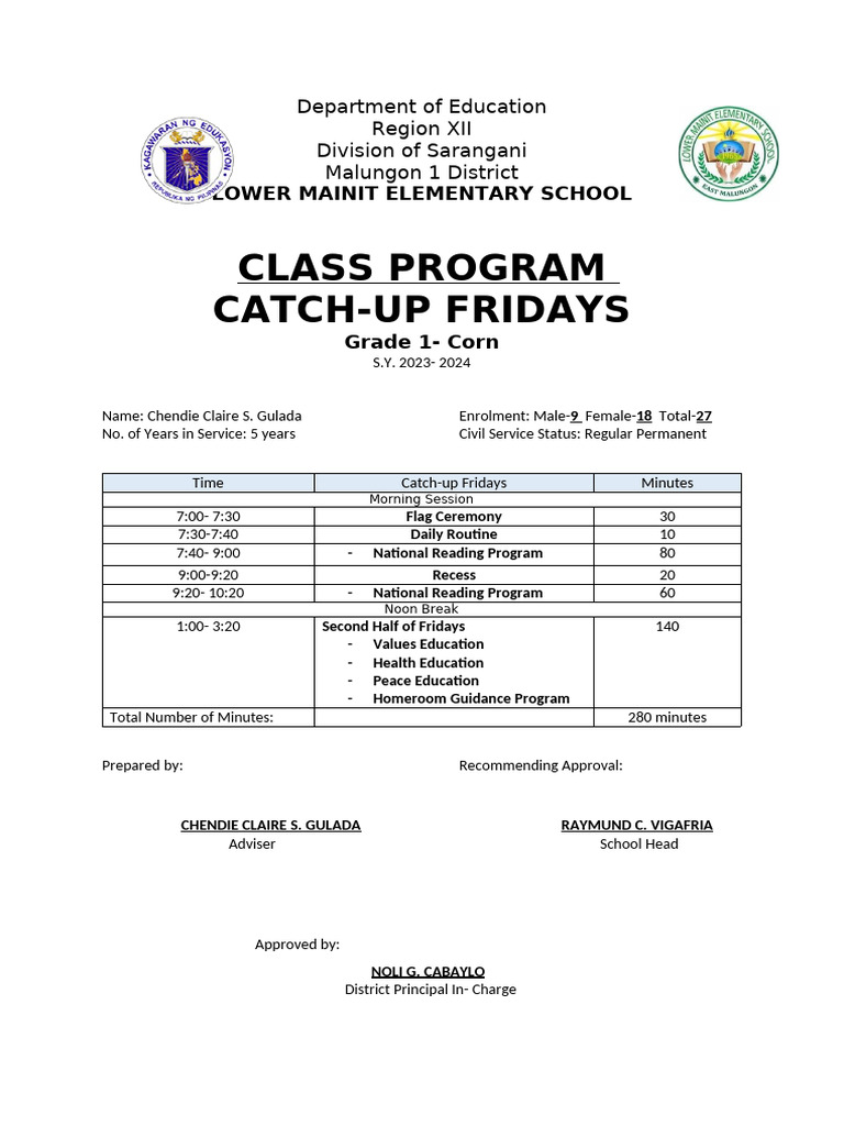 Catch up friday class program | PDF