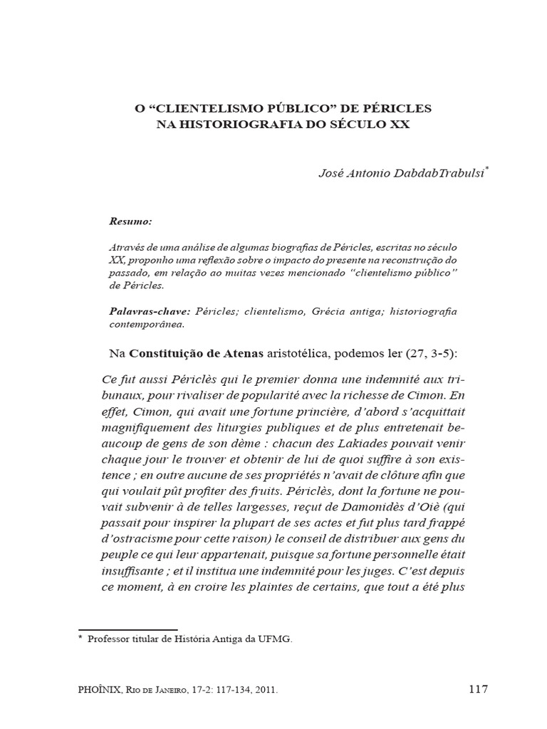Fabiolessa,+7O Clientelismo Publico de Pericles Na Historiografia Do Seculo XX | PDF