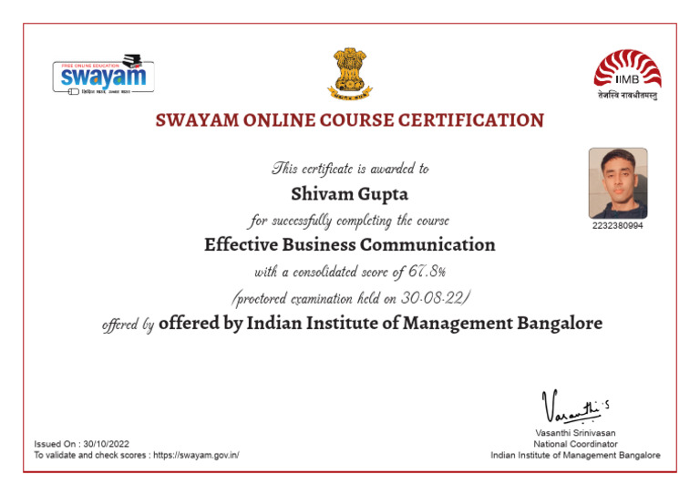 Swayam (EBC) Course Certificate | PDF