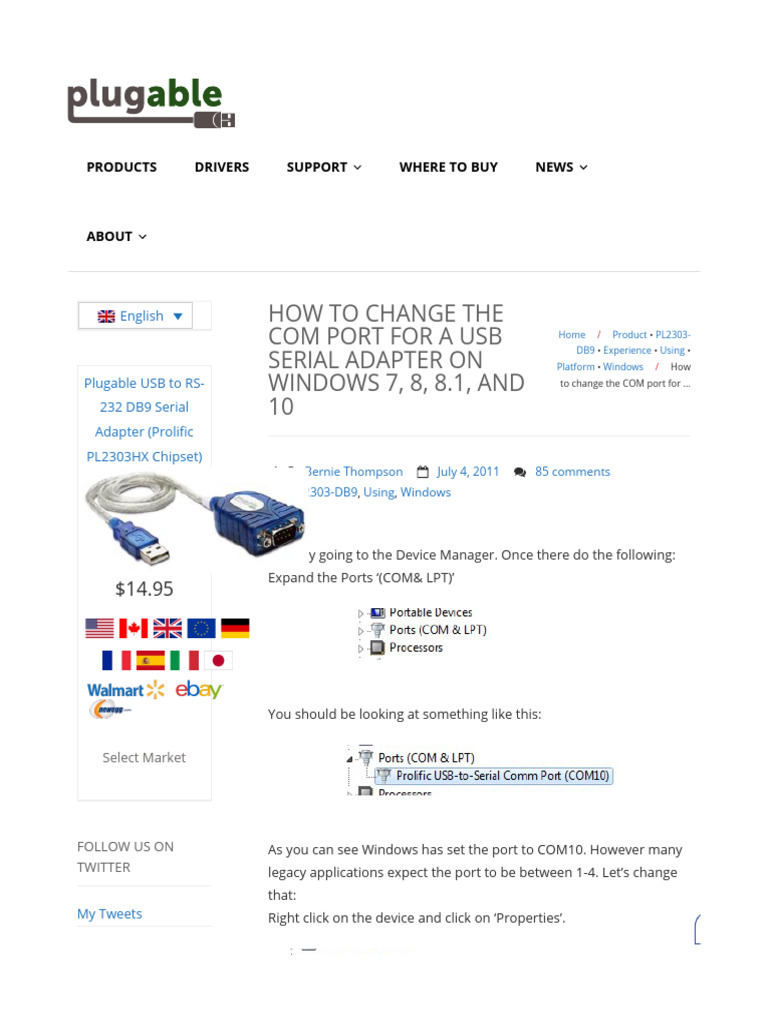 How To Change The COM Port For A USB Serial Adapter On Windows | PDF