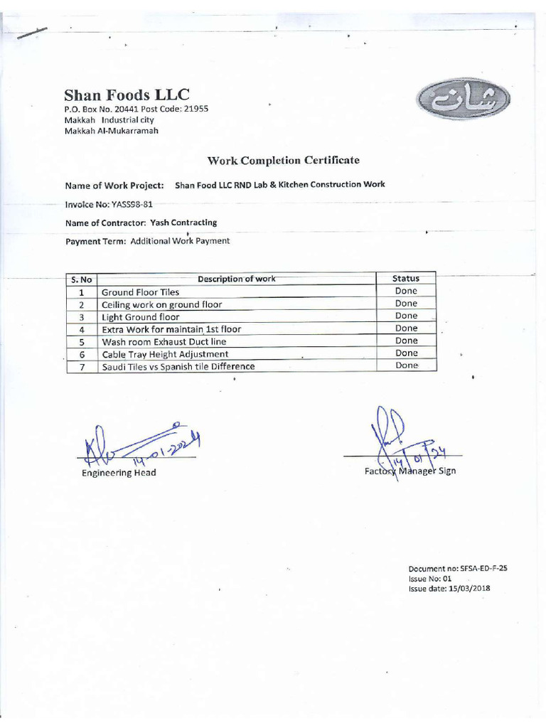 Work Completion Letter | PDF