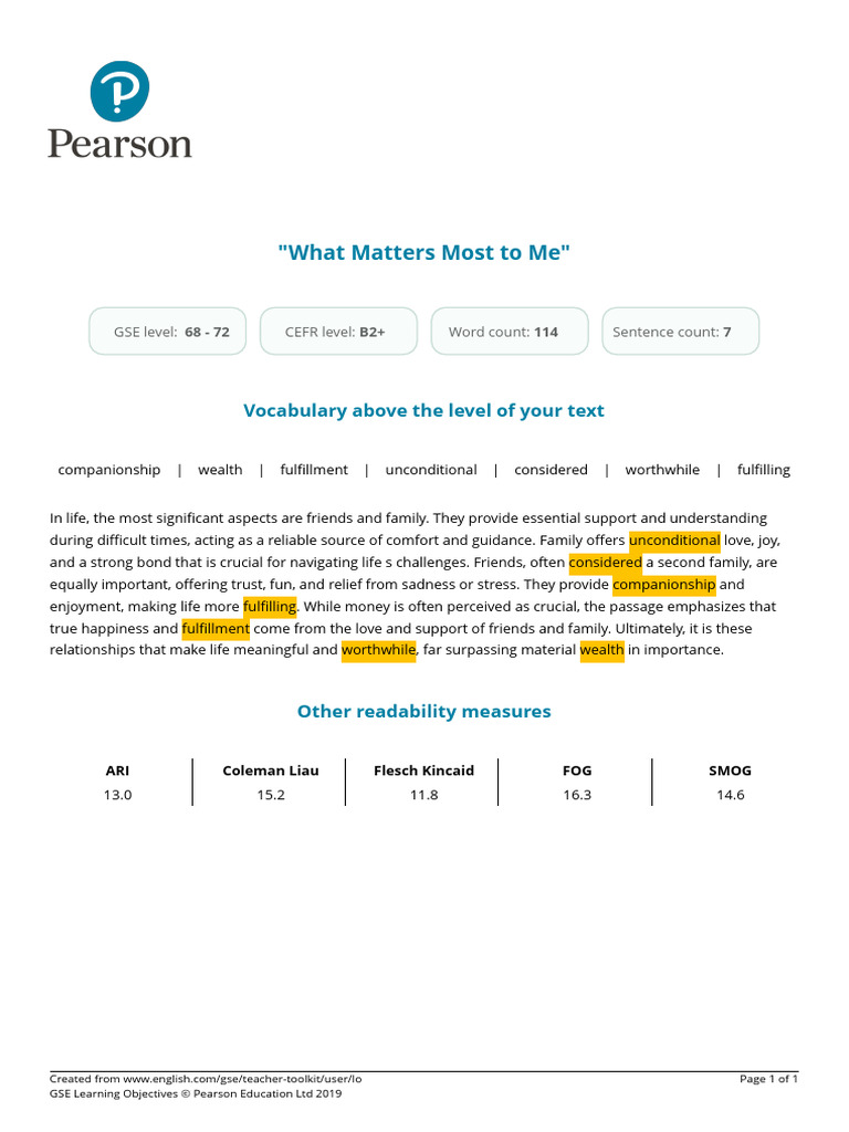 What Matters Most To Me | PDF