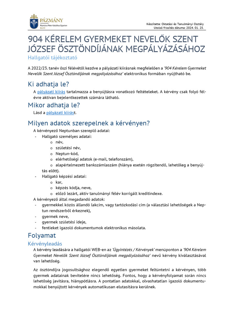 904 Kerveny Hallgatoi Tajekoztato | PDF