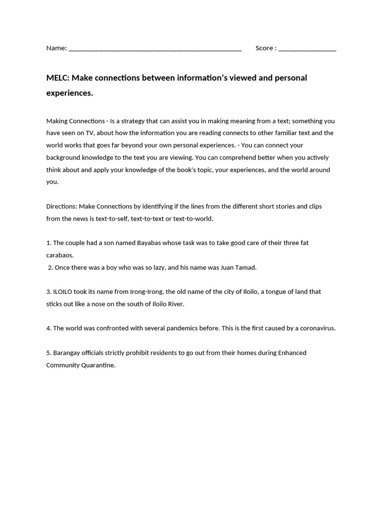 Making connections worksheet | PDF