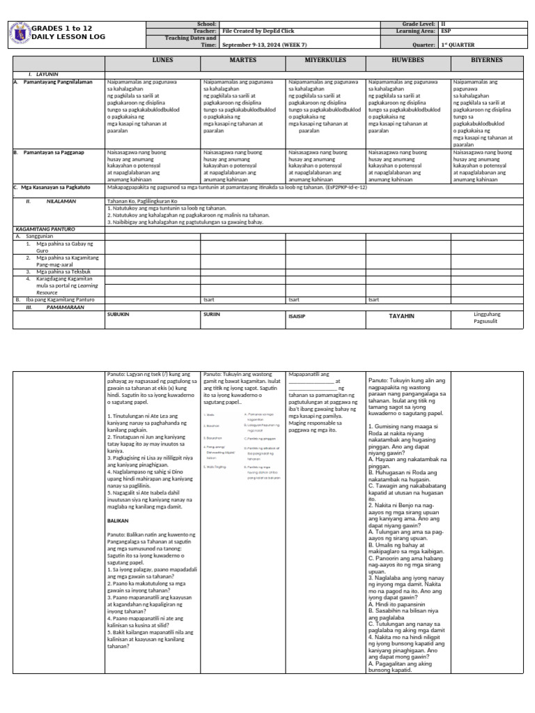 DLL - Esp 2 - Q1 - W7 | PDF
