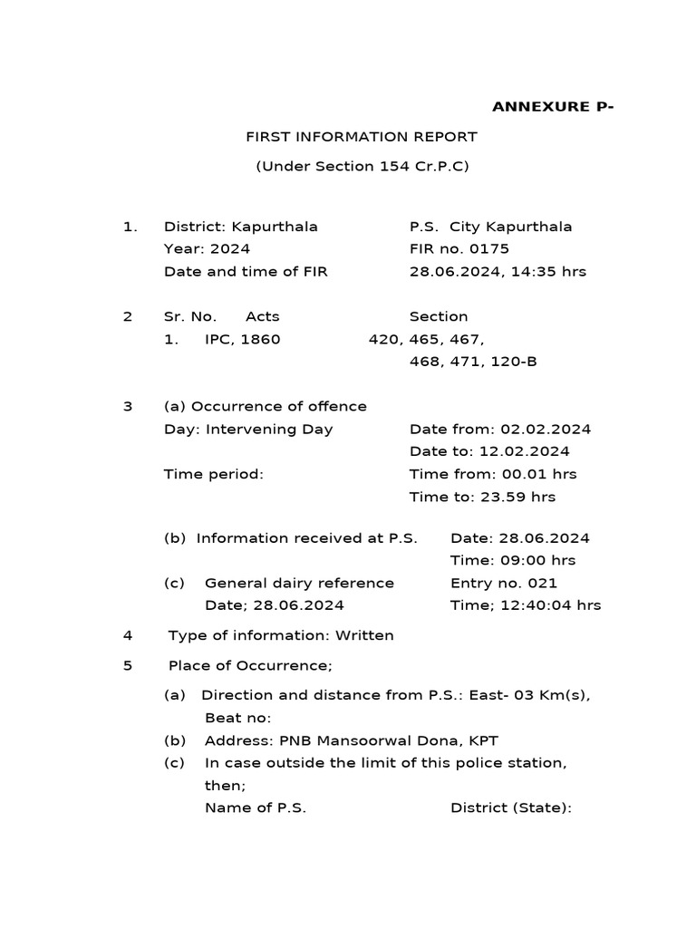 FIR 175 Kapurthala | PDF