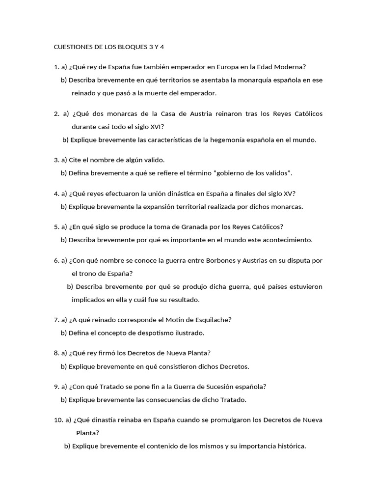 Cuestiones de Los Bloques 3 y 4 | PDF