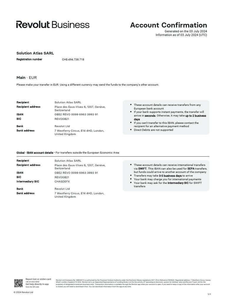 Account Confirmation: Solution Atlas SARL | PDF