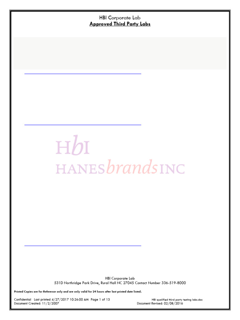 HBI Qualified Third Party Testing Labs | PDF | Telecommunications ...