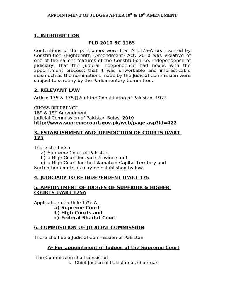 Appointment of Judges After 18th & 19th Amendment | PDF | Judge ...