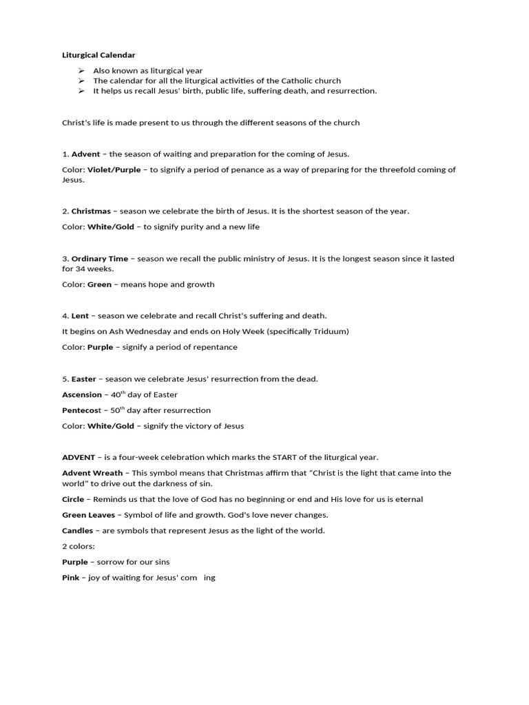 Overview of the Catholic Liturgical Year | PDF | Religion & Spirituality