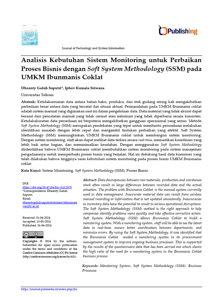 Analisis Kebutuhan Sistem Monitoring Untuk Perbaikan Proses Bisnis Dengan (SSM) Pada UMKM ...