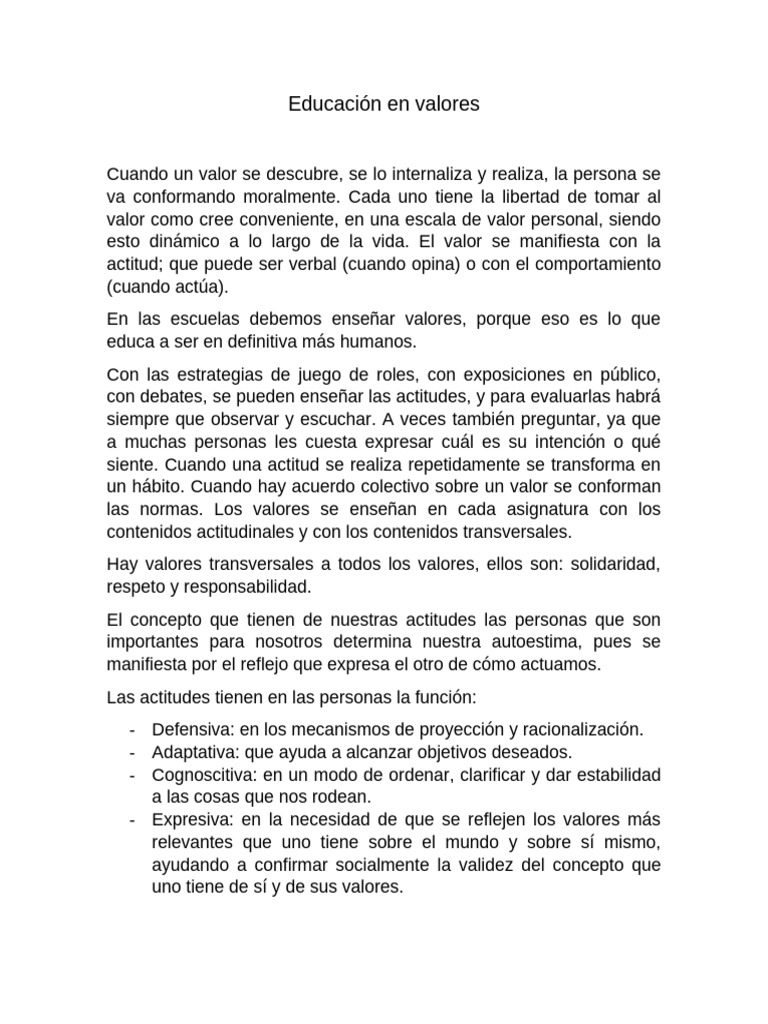 Educacion en Valores | PDF