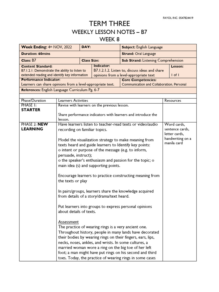 Basic 7 Term 3 Week 8 English | PDF