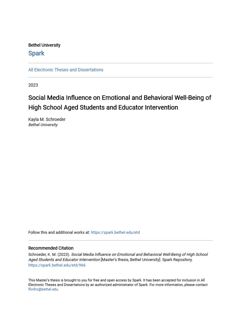 Social Media Influence On Emotional and Behavioral Well-Being of | PDF