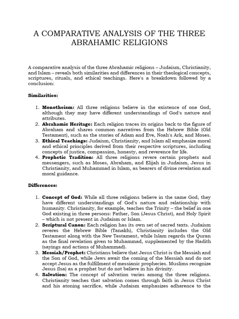 A Comparative Analysis of The Three Abrahamic Religions: Similarities ...