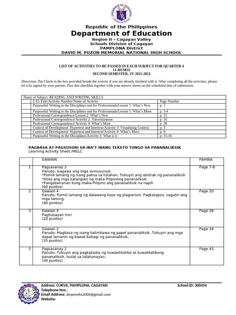11 Humss Activities Q4 | PDF
