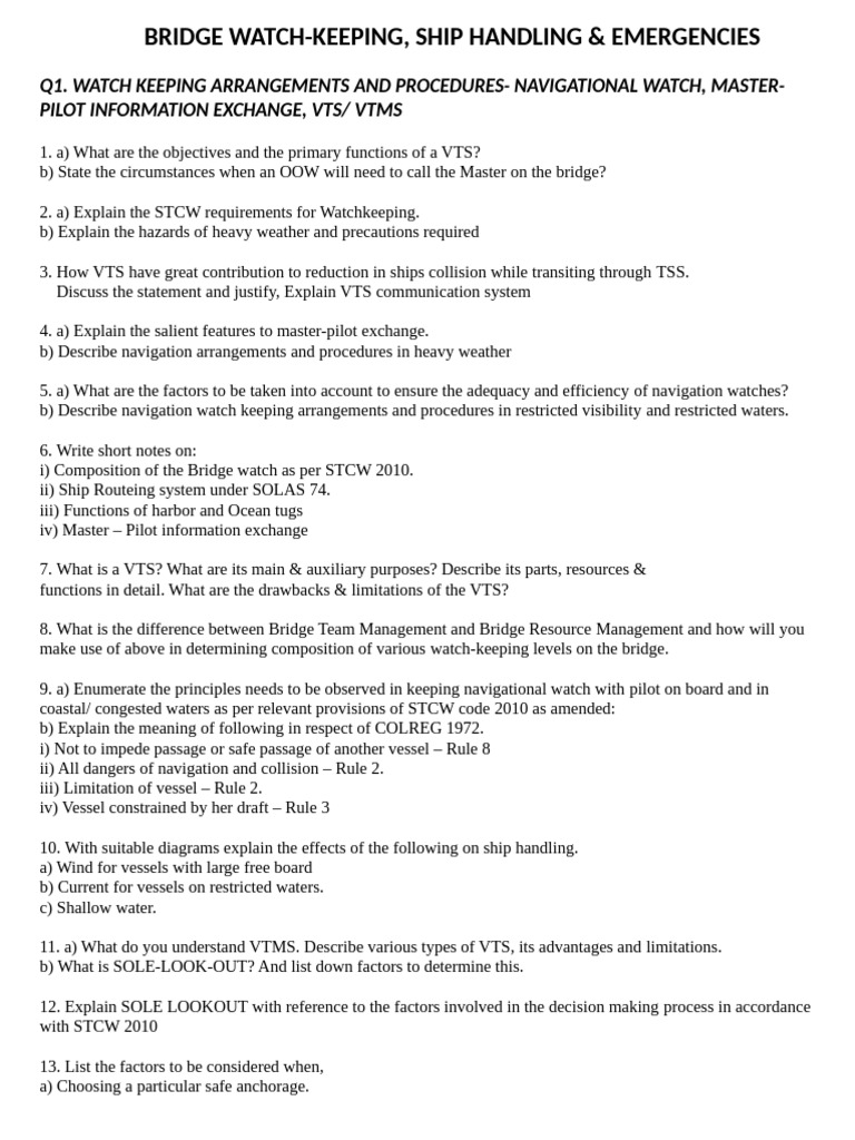 Bridge Watchkeeping Questions | PDF | Search And Rescue | Ships
