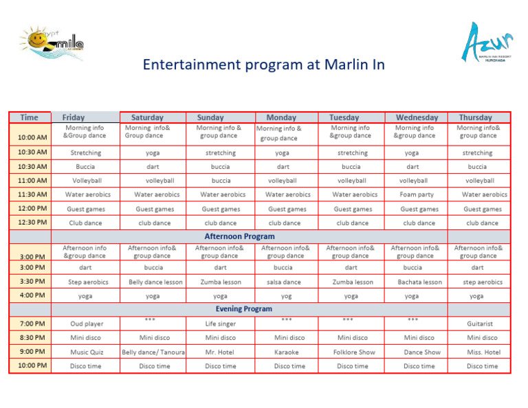 Entertainment Program at Marlin in | PDF
