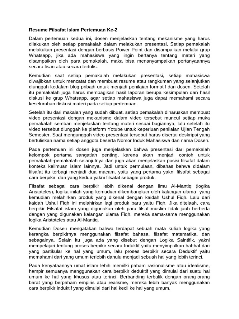 Resume Filsafat Islam Pertemuan Ke-2 | PDF