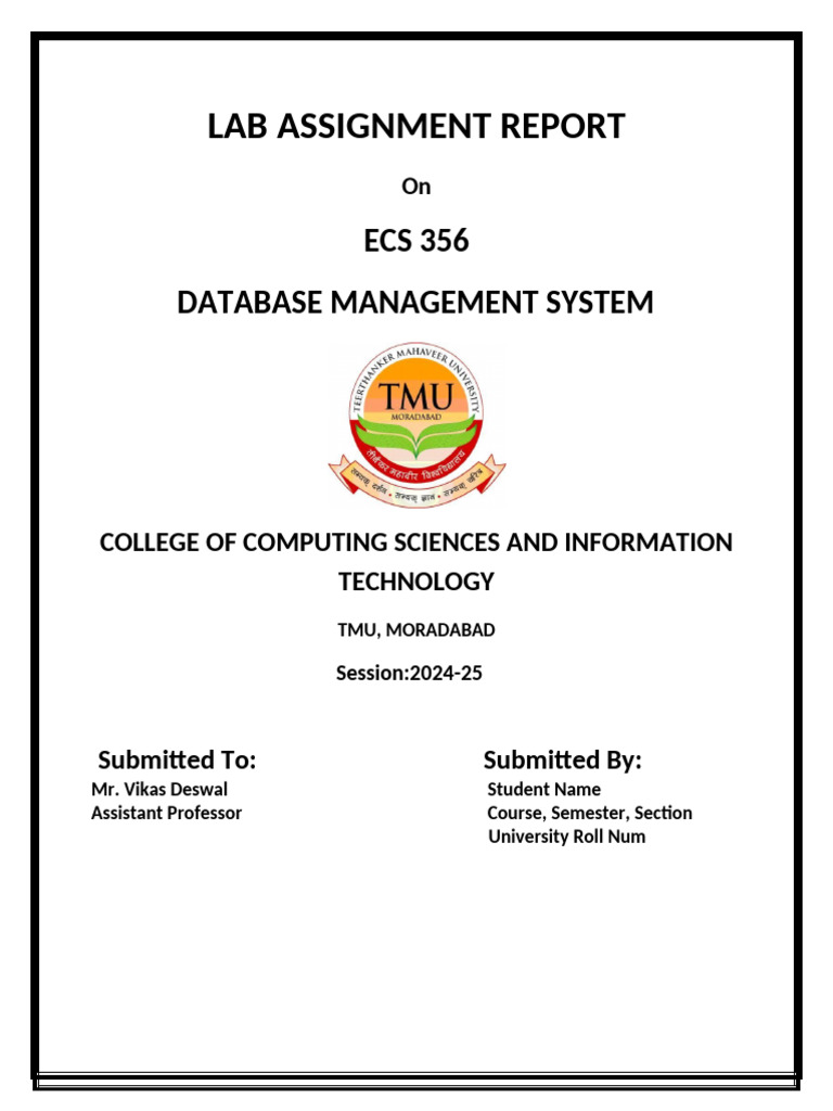 Ecs356 Dbms Lab Mca Session 24 25 | PDF