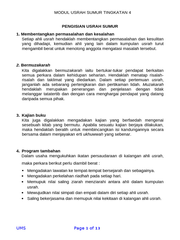 Modul Usrah Sumur Tingkatan 4 | PDF