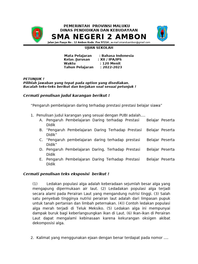 Soal Us Bindo 2022 Paket 2 | PDF