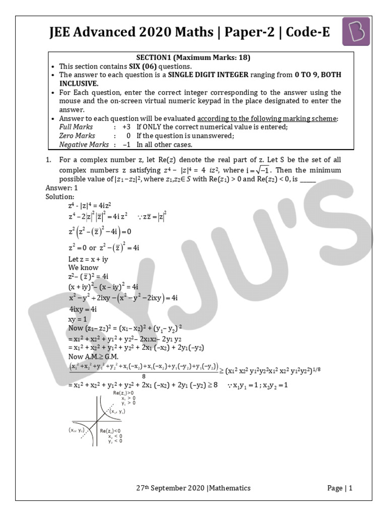 JEE Advanced 2020 Question Paper Maths Paper 2 | PDF