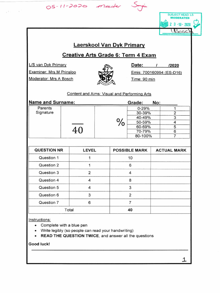 2020 November Exam Paper GR6 LS Ca | PDF