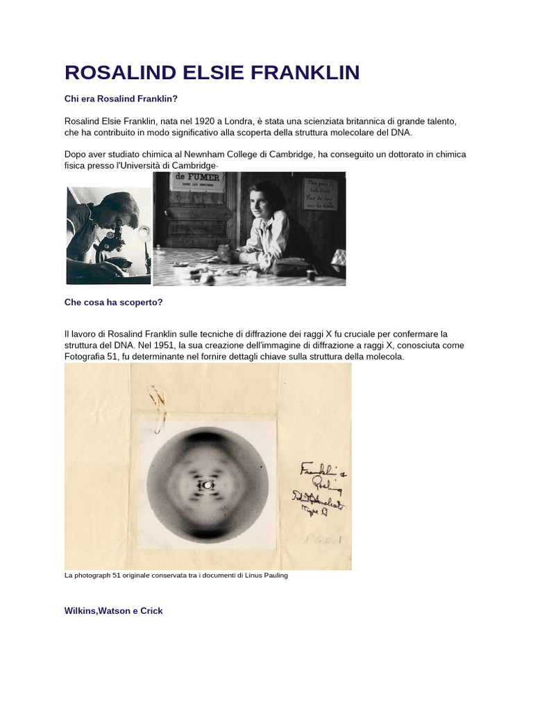 Rosalind Elsie Franklin | PDF | Dna | History