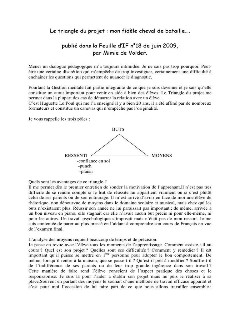 Le Triangle du Projet en Gestion Mentale | PDF