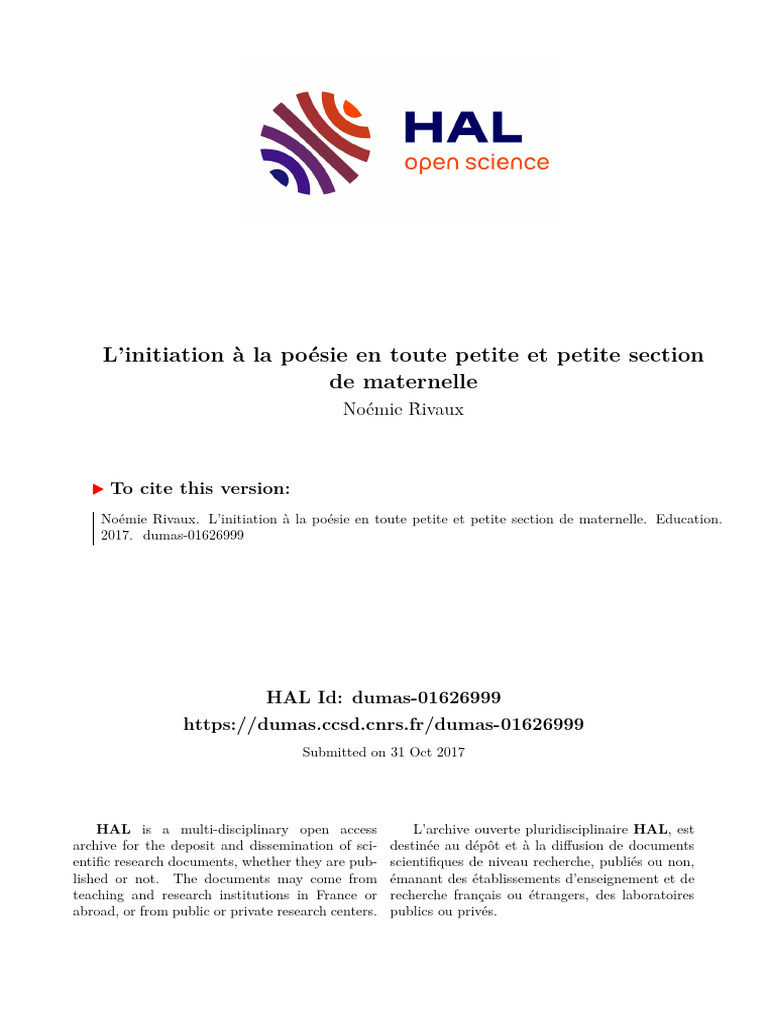 L'initiation À La Poésie en Toute Petite Et Petite Section de Maternelle | PDF