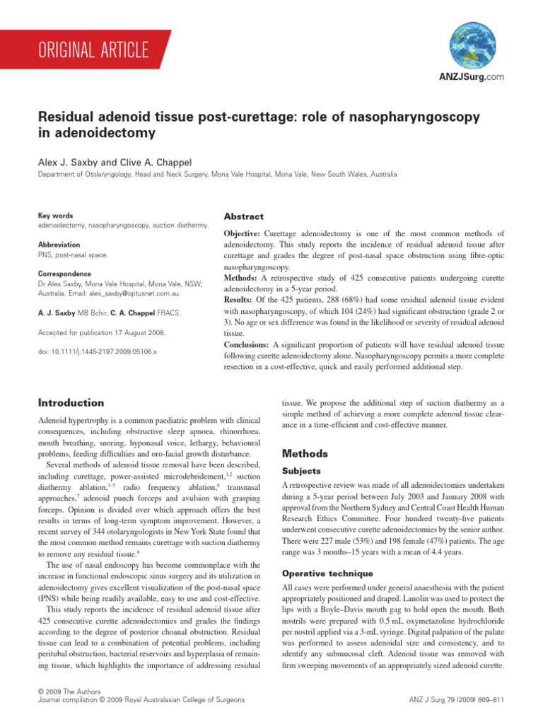 Residual Adenoid Tissue Post Curettage R | PDF