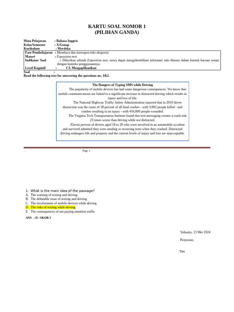 Kartu Soal Sas Bing Kelas X Genap 2023-2024 | PDF