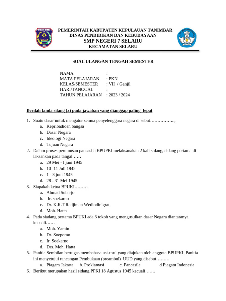 Soal PTS PKN Kelas 7 | PDF