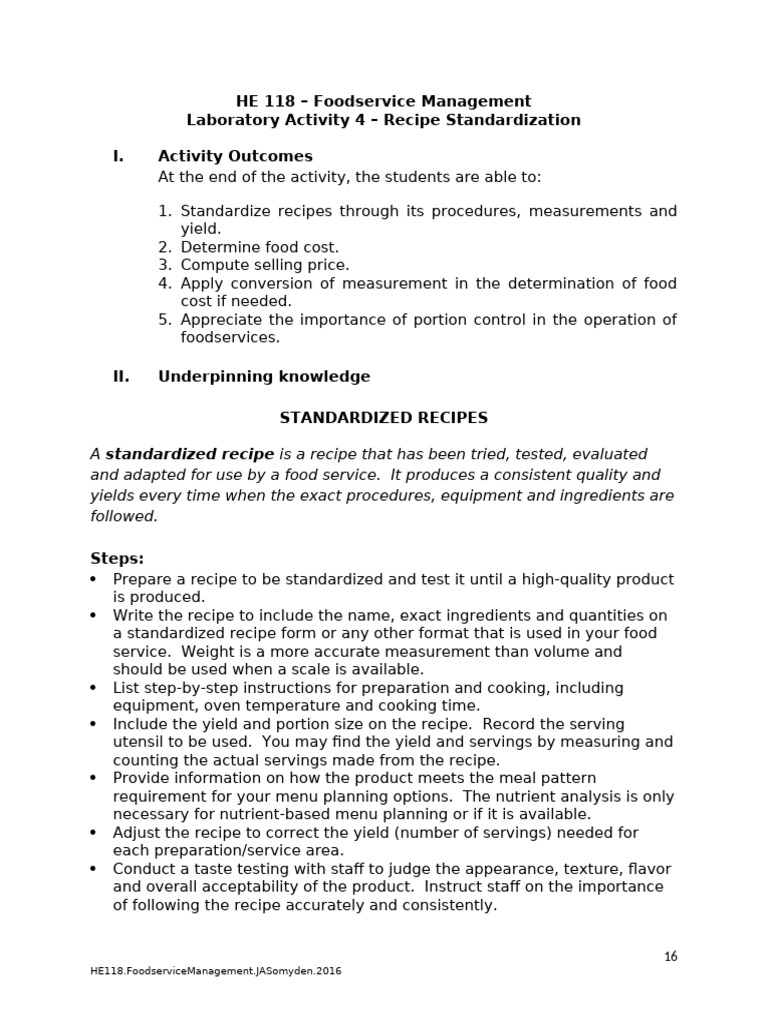 2017 4 - Recipe Standardization | PDF
