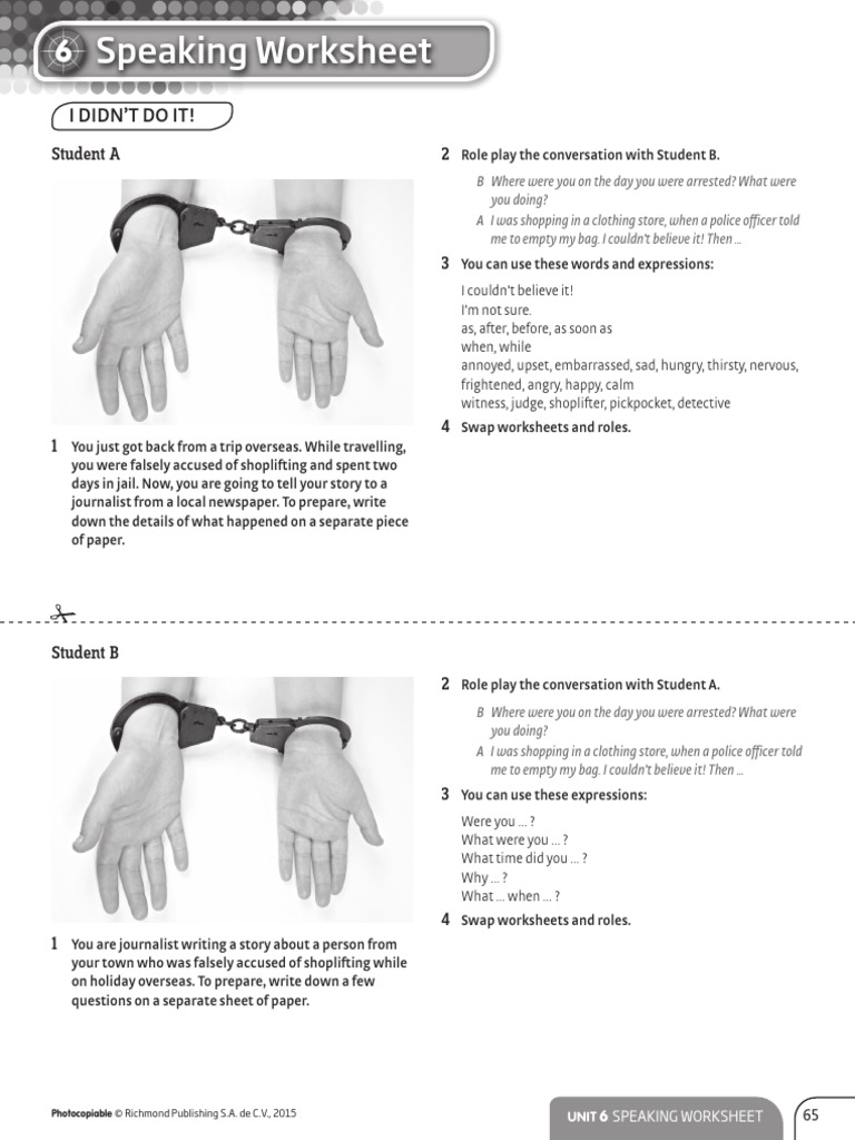 Achievers A2 Speaking Worksheet Unit 6 | PDF