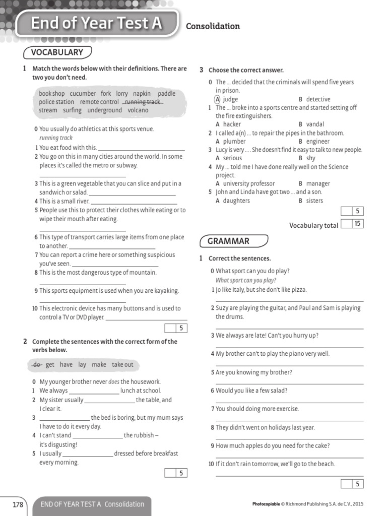 Achievers A2 End of Year Test A Consolidation | PDF