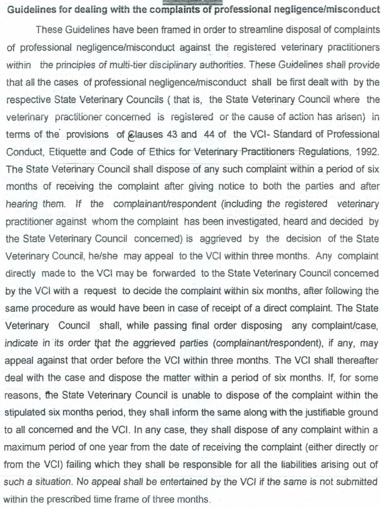 Guidelines - VCI Veterinary | PDF | Complaint | Law