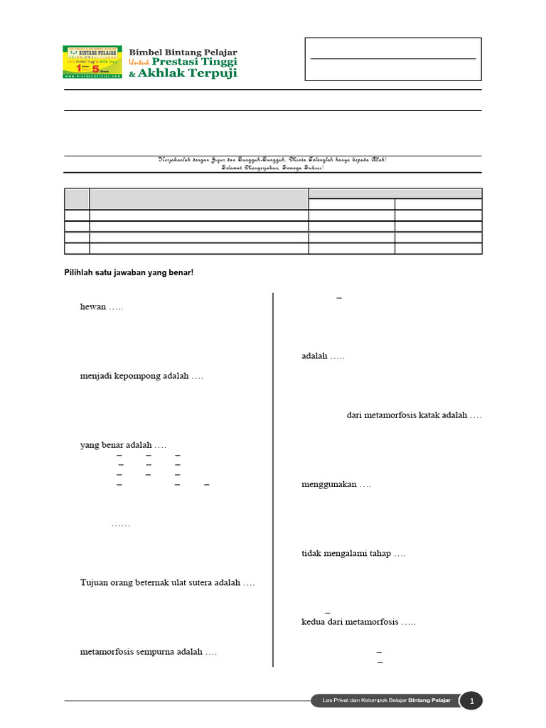 Bank Soal IPA 4D Tema Daur Hidup (Level 1) | PDF