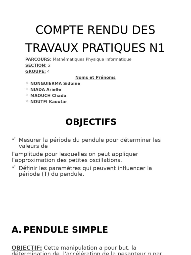 PENDULE SIMPLE-CHUTE LIBRE | PDF