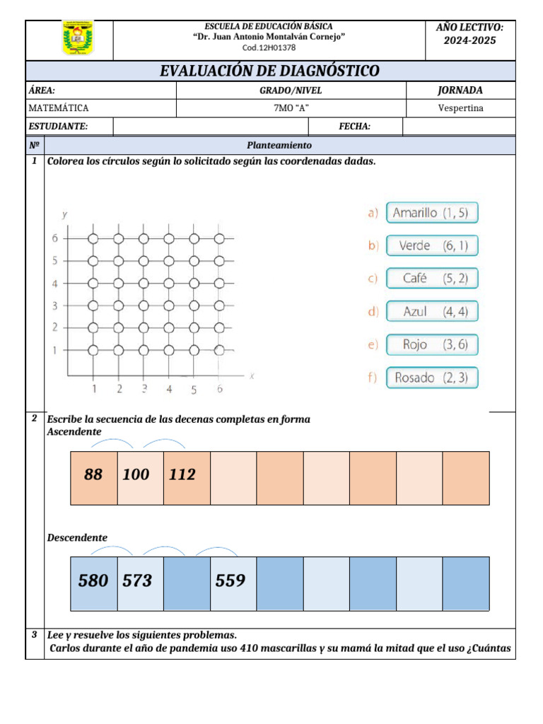 7mo Diagnosticas - Matemática | PDF