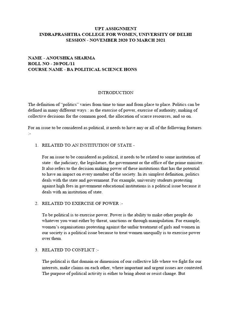 Upt Assignment - Anoushka Sharma | PDF | State (Polity) | Politics