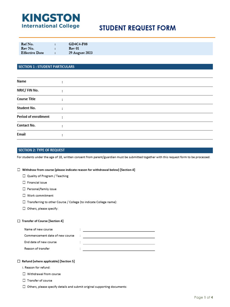 GD4C4 F08 01 Student Request Form Rev 01 | PDF
