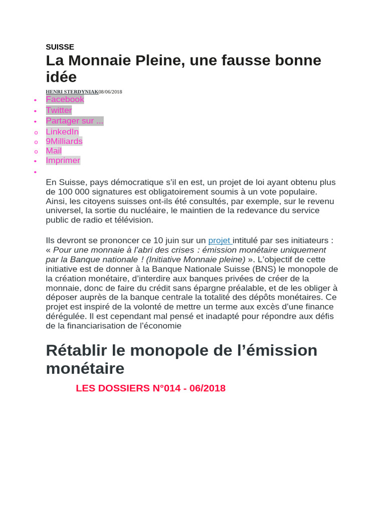 Monnaie Suisse | PDF
