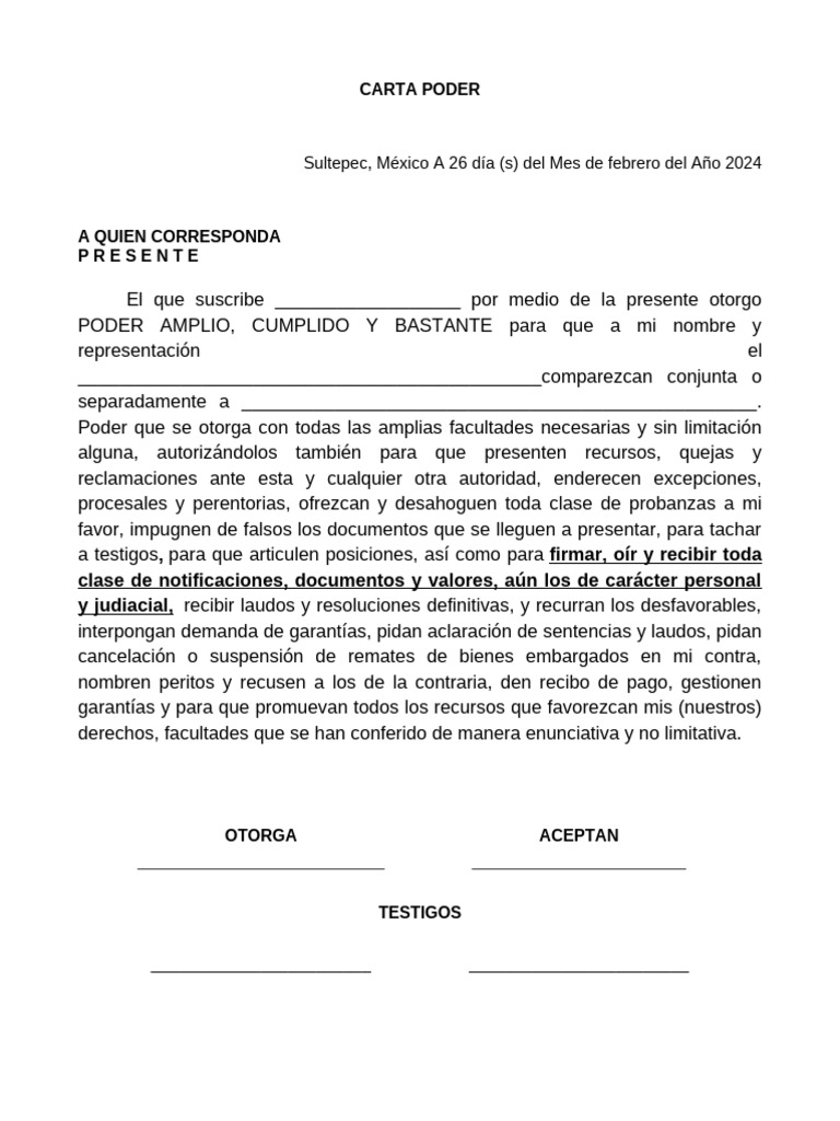 Carta Poder Simple | PDF | Justicia | Derecho